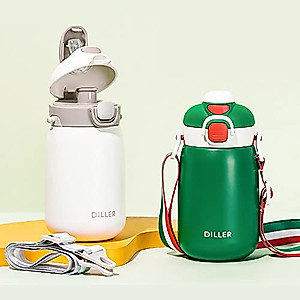 Qengyeen Kids Parent-child Thermos Water Bottle Stainless Steel Metal Insulated Water Bottles with Straw and Strap for Girls Boys for School Gifts,14 ounce 24ounce,green