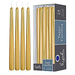 Hyoola Tall Taper Candles - Metallic Gold Dripless Dinner Candle Sticks - Paraffin Wax with Cotton Wicks - 10 Inch (25cm) - 8 Hour Burn Time (24 Pack)