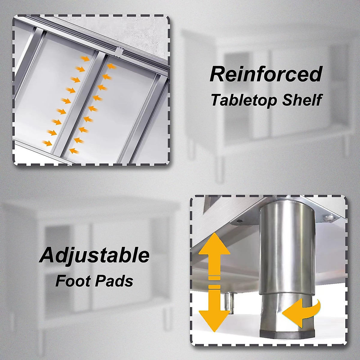 EHONXI Stainless Steel Commercial Worktable w/Sliding Doors for Prep & Work, 39" x 20" Commercial Kitchen Prep Table, Heavy Duty Workbench w/Cabinet for Home, Restaurant, Hotel and Garage