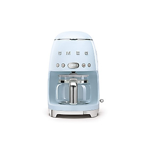 Smeg 50's Retro Style Aesthetic Drip Coffee Machine with 10 Cup Glass Carafe, Auto Start Feature, Keep Warm Plate, and Two Coffee Strength Settings (Pastel Blue)