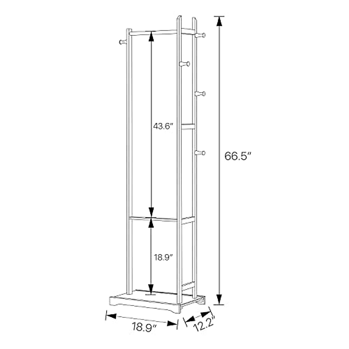 MoNiBloom Coat Rack with 6 Hooks, Bamboo Freestanding Garment Rack with Botton Shelf for Entryway Bedroom Living Room Office, Natural