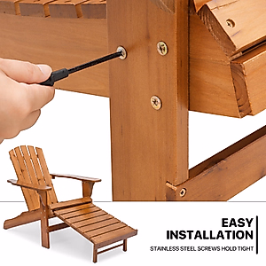 MoNiBloom Teak Adirondack Chair Set with Table & Retractable Ottoman, Outdoor Fir Wood Adirondack Chairs with Ottoman Weather Resistant, Fire Pit Chair for Deck, Garden & Backyard, 250 Lbs Capacity