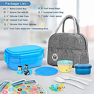 LEITAO 29 Packs Bento Box Kids Adult Lunch Box Container, 1900ML 3 Layer Stackable Lunch Box for Adults/Kids, Multiple Compartments Bento Box With Built-in Utensil Set, DIY Accessories, Bags (Black)