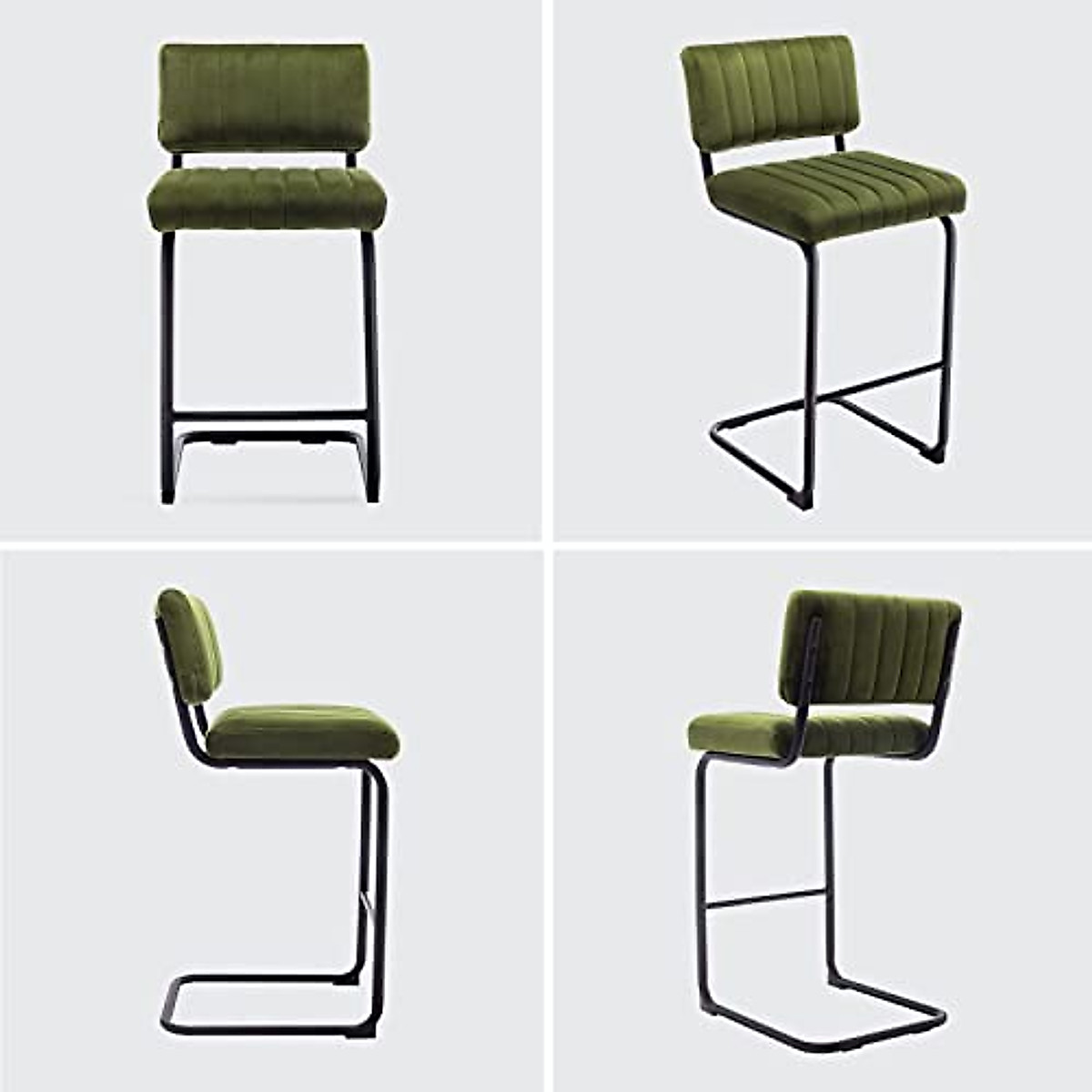 ONEVOG Modern Counter Height Stools with Velvet Backrest, 24Inch Solid Metal Legs Bar Stool Set of 2, Barstools for Kitchen Dining Party, Sturdy Bar Chairs (Green)