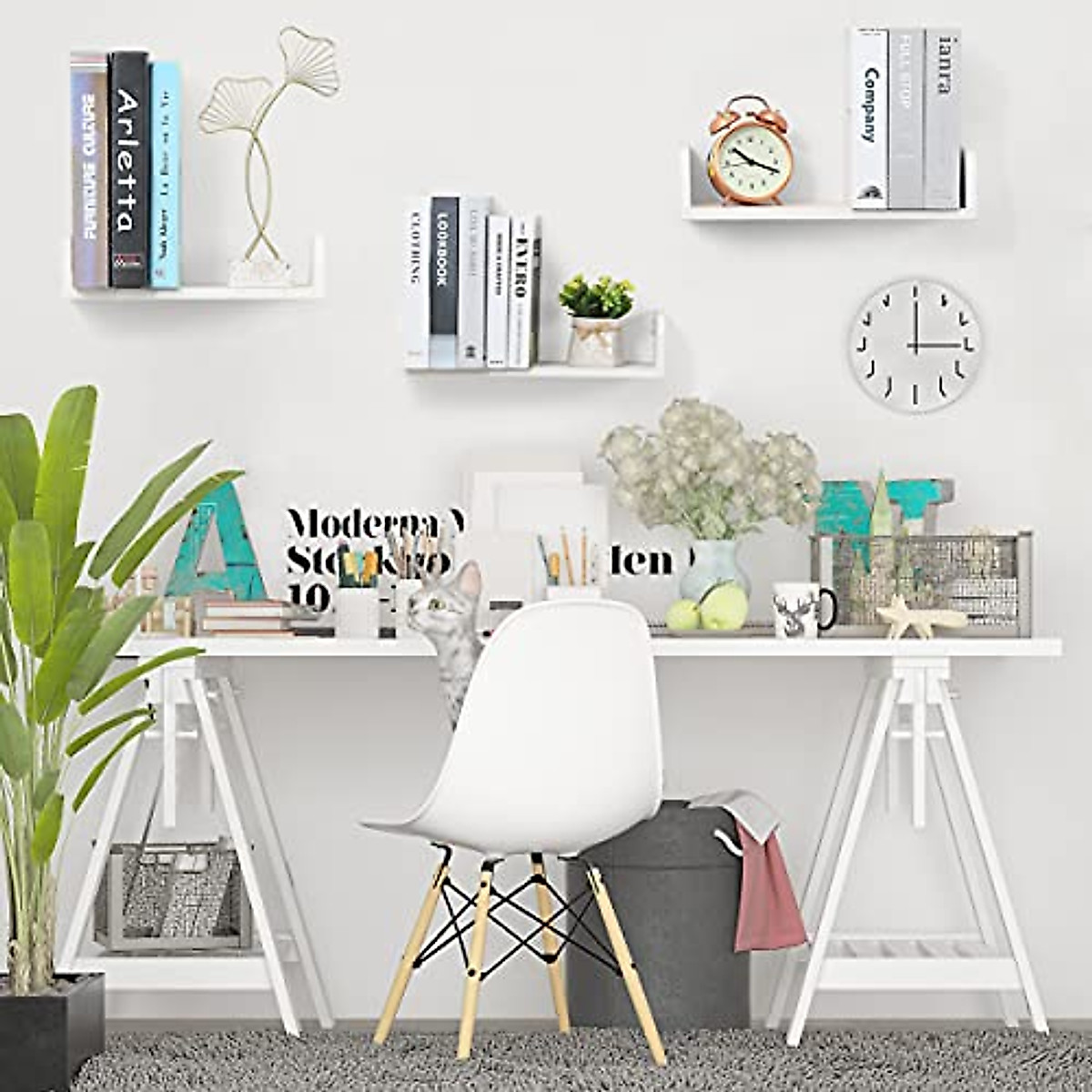 necvha Floating Shelves Wall Mounted，Rustic Wood Wall Shelves，Solid Wood Wall Shelves Set of 3，Storage Shelves for Bedroom, Living Room, Bathroom, Kitchen, Office and More (White)