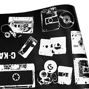 Yifely Black White Drawer Covering Paper Retro Cassette Shelf Liner Countertop Door Sticker 17.7inch by 9.8 Feet