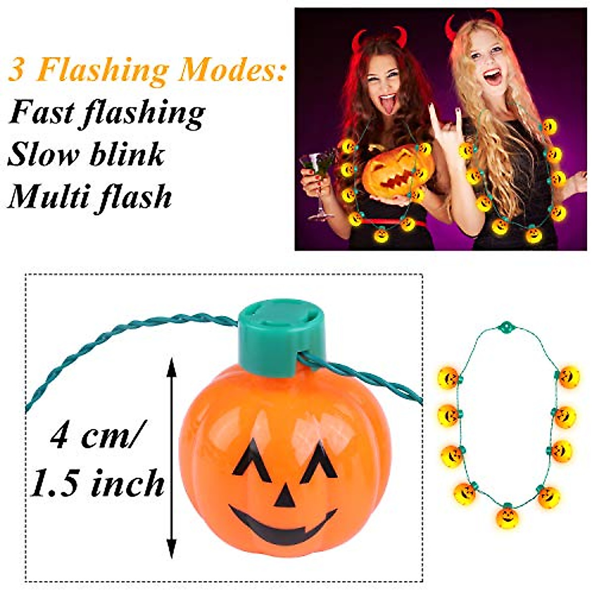 Aodaer 3 Pack LED Light Up Halloween Pumpkin Lantern Necklace for Holiday Halloween Party Favors