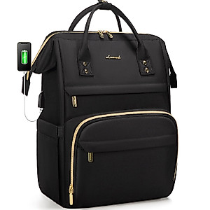 LOVEVOOK Laptop Backpack Women Teacher Backpack Nurse Bags, 15.6 Inch Womens Work Backpack Purse Waterproof Anti-theft Travel Back Pack with USB Charging Port (Black)