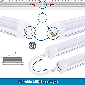 8FT LED Light Fixtures, 72W, 6000K Cool White, Fluorescent Light Replacement, Linkable led Tube Lights 8foot for Cooler,Garage, Warehouse,Basement,Frosted Lens(12-Pack), Ship from USA