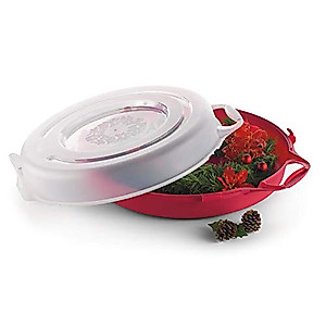 HOMZ Set of 3 Holiday Wreath Plastic Storage Containers, Holds Up to 24” Diameter, Secure Latching Lid and Easy Grip Handle, Stackable and Nestable, Red/Clear