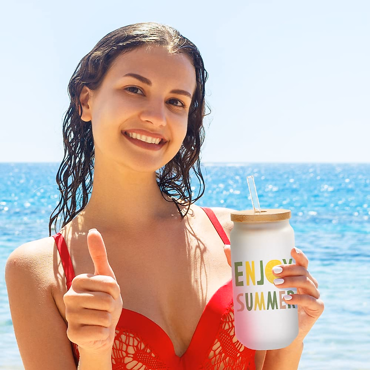 PYD Life 24 Pack Sublimation Glass Blanks Beer Can Tumbler Bulk 18 OZ Frosted Glass Cups with Bamboo Lid and Glass Straw Wide Mouth Jar Tumbler Cups Mugs for Tumbler Heat Press