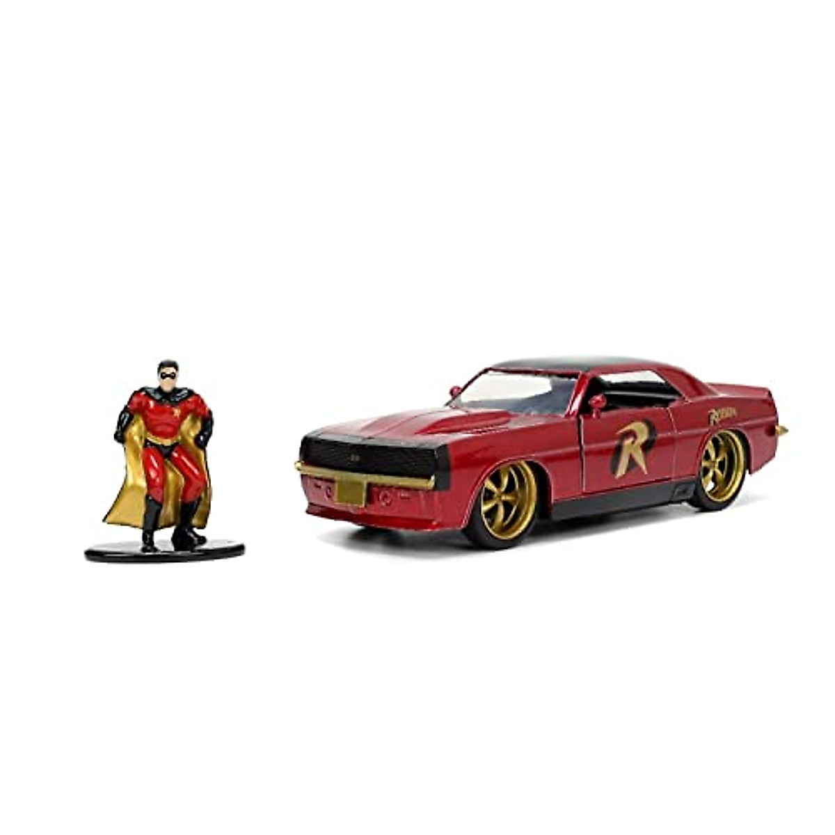 DC Comics 1:32 1969 Chevy Camaro Die-cast Car w/ 1.65" Robin Figure, Toys for Kids and Adults