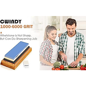 Sharpening Stone Whetstone Kit Dual Sided 1000/6000 Grit Professional Whetstone Knife Sharpener Stone Wet Stone Set Nonslip Bamboo Base, and Fix Stone