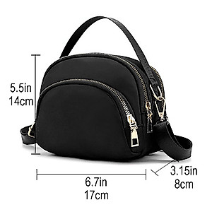 INITIAL LEAF Women Small Crossbody Bag Girls Phone Purse Mini Shoulder Pouch Ladies Nylon Messenger Pack Wallet Handbag (Black)