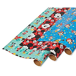 American Greetings Disney Christmas Wrapping Paper with Cut Lines Bundle, Mickey Mouse (3 Rolls, 105 sq. ft.)