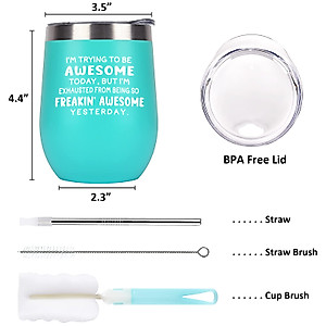 GINGPROUS Inspirational Gifts for Women, I'm Trying to Be Awesome Today Stainless Steel Insulated Wine Tumbler, Birthday Christmas Gifts for Women Friends Sister Coworkers BFF Her(12Oz, Mint)