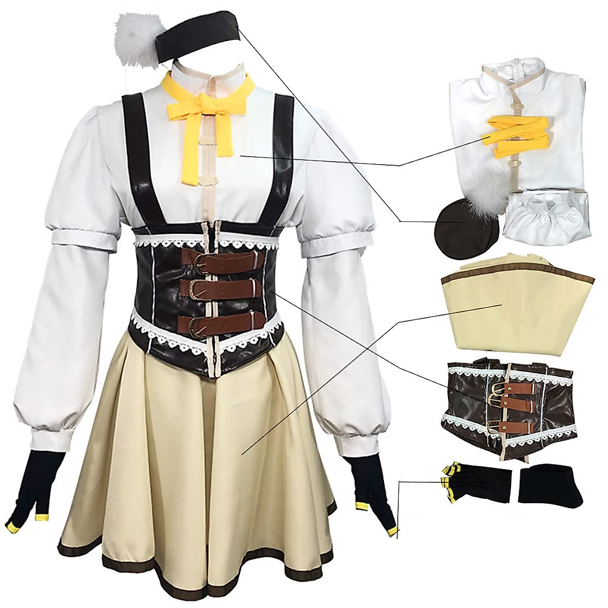 Lioskey Tomoe Mami Cosplay Costume Madoka Magica Cosplay Dress Uniform Outfit Halloween Full Set(M, Costume)
