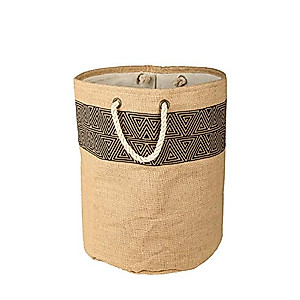 Large Woven Laundry Basket, Decorative Blanket Storage Basket for Living Room, Round Wicker Basket for Towels, Cloths, Farmhouse Jute Basket for Home Decor, 15 x 12 Inches