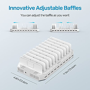 Unitek Multi Charging Station, 10-Port USB Charger for Multiple Device with SmartIC Tech and Adjustable Dividers, Organizer Stand Compatible with iPad, Tablet, Kindle, iPhone