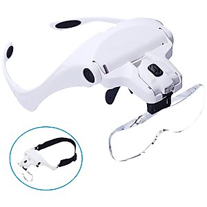 Glam Hobby h6902B Head Mount Magnifier with LED Head Light Bracket and Headband, 5 Replaceable and Interchangeable Lenses: 1.0X, 1.5X, 2.0X, 2.5X, 3.5X