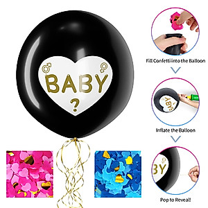 Gender Reveal Powder Confetti Cannon and Confetti Balloon-100% Safe Biodegradable Boy or Girl Confetti Smoke Cannons- Baby Shower Poppers Party Ideas and Supplies (2 Pink, 2 Blue and 36'' Balloon)