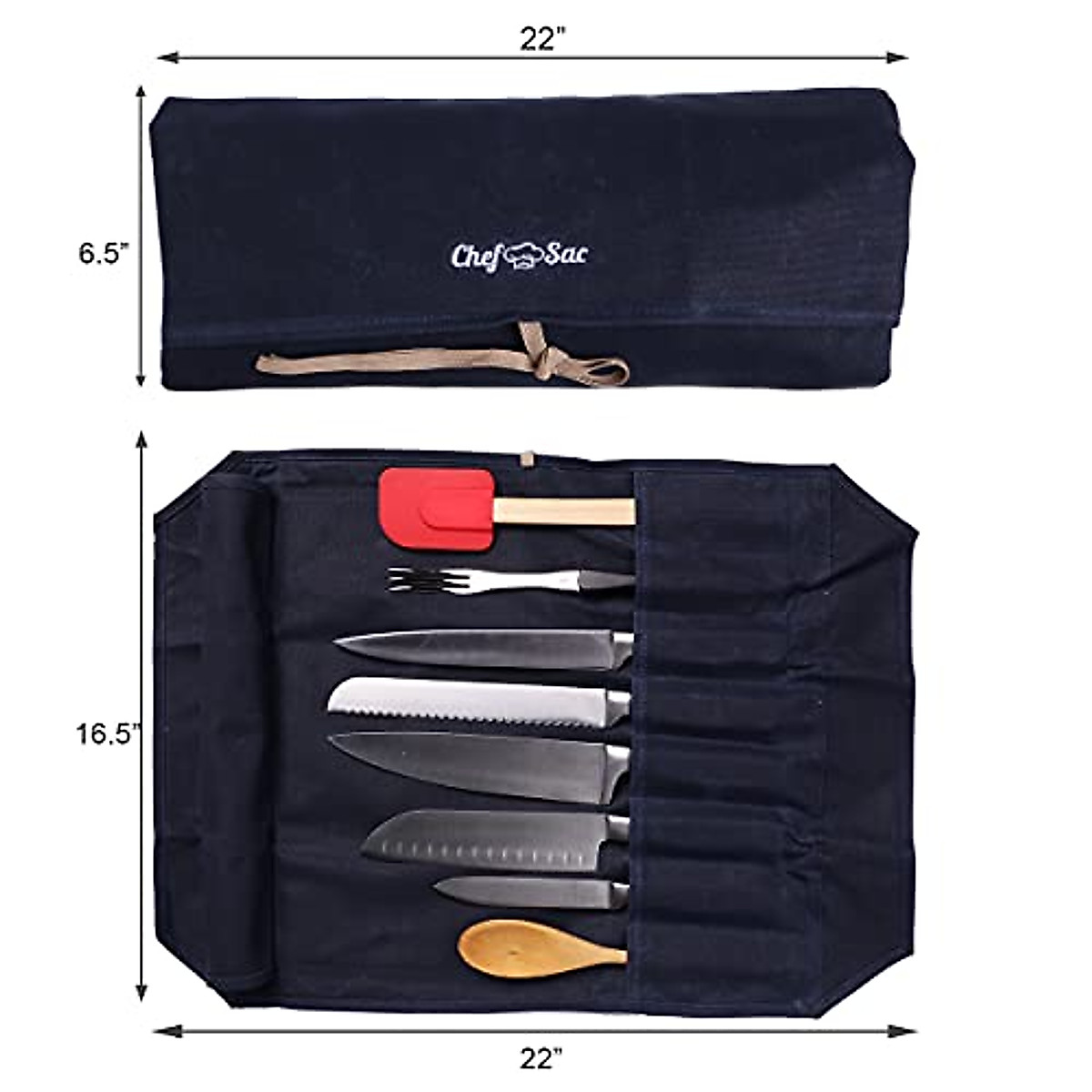 Chef Knife Waxed Canvas Knife Roll Bag| 8 Pockets for Knives & Kitchen Utensils Waterproof Material | Great Gift for Executive Chefs & Culinary Students (Blue)