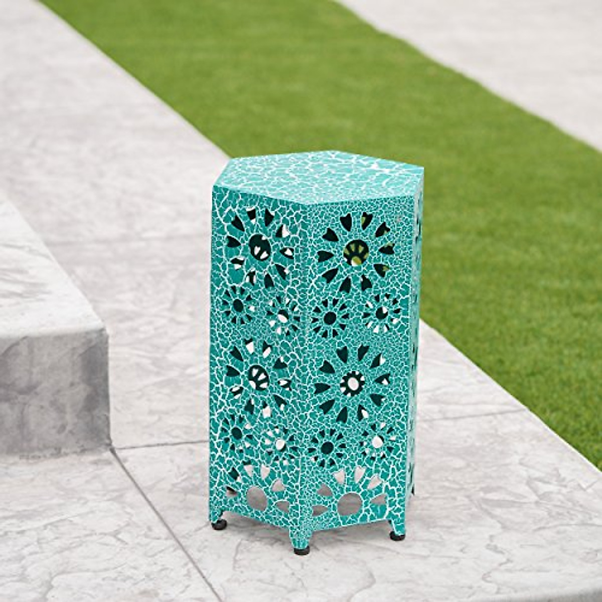 Elliot Outdoor 12 Inch Crackle Teal Sunburst Iron Side Table (Crackle Teal)