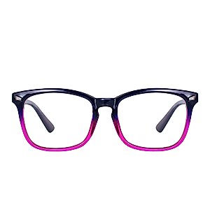 MAXJULI Fake Glasses with Cute Nerd Frame Reading/Gaming/TV/Phones Glasses for Women Men (Purple Gradient Pink)