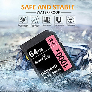 64GB Memory Card, BOYMXU Professional 1000 x Class 10 Card U3 Memory Card Compatible Computer Cameras and Camcorders, Camera Memory Card Up to 95MB/s, Pink