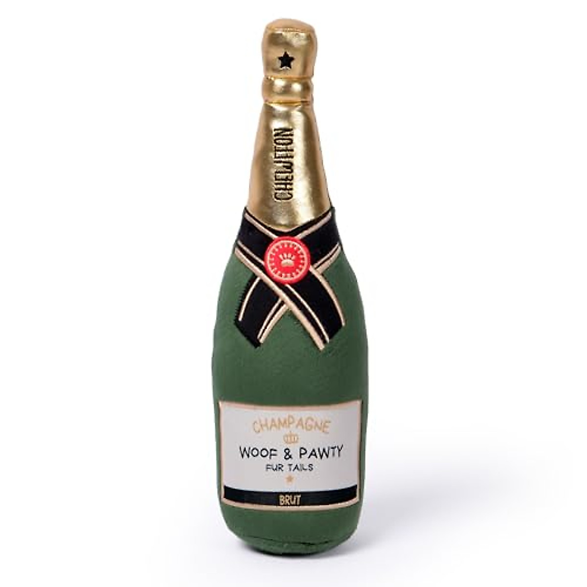 CHEWFFON Dog Toy, Squeaky Dog Toys for Boredom, Plush Dog Present Chew Toy for All Breeds Dogs, Champagne Shape Interactive Dog Toys for Birthday Stimulating Gifts