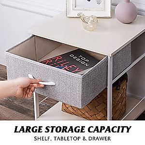 WLIVE 1-Drawer Nightstand and 5-Drawer Dresser Set, Fabric Storage Tower for Bedroom, Hallway, Nursery, Closets, Tall Chest Organizer Unit with Textured Print Fabric Bins, Steel Frame