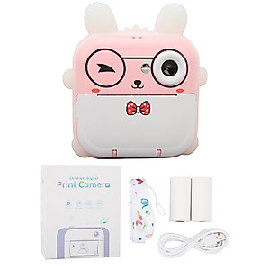 Kids Camera, Cartoon Smart KidsCamera, Portable Cute Print Kids Digital Selfie Camera Toys, Thermal Print Digital Mini Camera for 3 4 5 6 7 8 9 Year Old Girls and (Pink