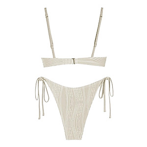 ZAFUL Women's Textured Underwire Bikini Set V Notch High Cut Swimwear Tie Side Ribbed Sexy Swimsuits