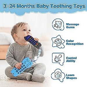 Safeswee 2 Pack Baby Teether, Montessori Teething Toys for 6-12 Months, Calculator Shape Remote Chew Set, Sensory Teething for Boys and Girls