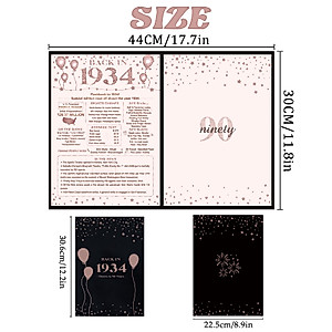 Crenics 90th Birthday Gift for Women, Creative Back in 1934 Birthday Poster, Giant 90th Birthday Guest Signature Book, Black and Pink 90 Birthday Decorations Party Supplies