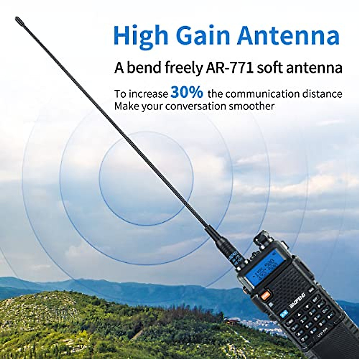 BaoFeng Radio UV-5R 8W Handheld Two Way Radio VHF/UHF Ham Radios Portable Walkie Talkie with Extra AR-771 High Gain Antenna and 1800mAh&3800mAh Extended Battery and Headsets (2Pack)