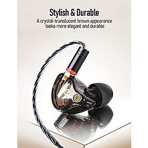 Audiovance Vibes 201 Wired Earbuds in Ear Headphones, Noise Cancelling Bass Driven HiFi Earphones, Tangle-Free Braided Cord, Carry Case, Ear Buds Tips, 3.5mm Jack, Secure Fit (Clear Brown, No Mic)