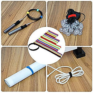 Cable Ties 100PCS，4+6+8+10 Inch Reusable Cable Management，Multi-Purpose Adjustable Cord Organizer，Fastening Microfiber Cloth Hook and Loop Cable Organizer Wire Straps，Assorted Colors