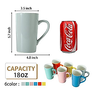 HAPPY KIT Tall coffee mug, Anti-Skid Bottom Large coffee Mugs with Set of 6,18 Ounce Ceramic Mugs for Coffee, Tea, Cocoa,coffee cups ceramic,tea cup