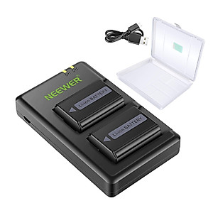 Neewer NP-FW50 Camera Battery Charger with Battery Case Compatible with Sony ZV-E10,A7,A7R,A7RII,A7II,A7SII,A7S,a6300,a6400,a6500,RX10 Series (Pack of 2,Micro USB Port,1100mAh)