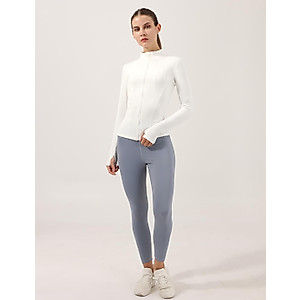 Locachy Women's Slim Fit Full Zip Athletic Running Sports Workout Jacket with Pockets Style 02 White S