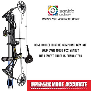 Sanlida Archery Dragon X8 RTH Compound Bow Package for Adults and Teens,18”-31” Draw Length,0-70 Lbs Draw Weight,up to IBO 310 fps,No Bow Press Needed,Limbs Made in USA,Limited Life-time Warranty