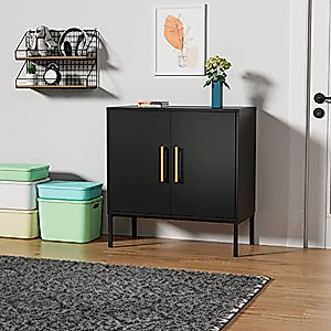 CARPETNAL Siedeboard Buffet Cabinet, Black Side Storage Cabinet with Doors and Adjustable Shelves, Accent Cabinet for Kitchen, Living Room, Bedroom, Office, Hallway, Entryway