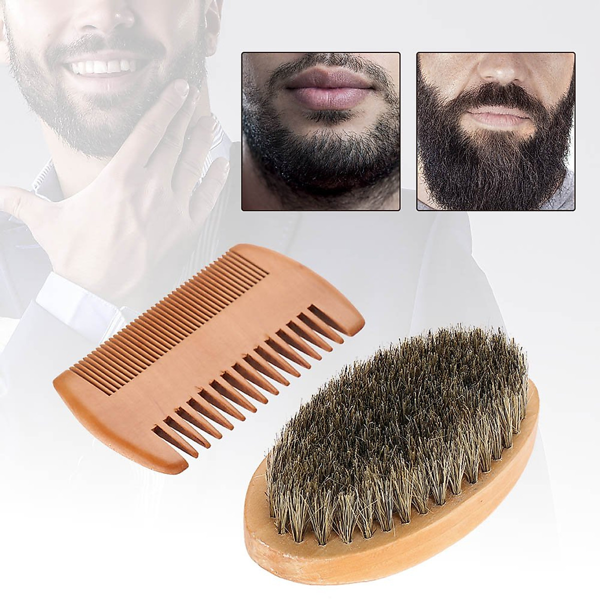 Men's Beard and Mustache Care Kit - Oval Brush, Comb, Grooming Tools for Softening, Conditioning, and Cleaning