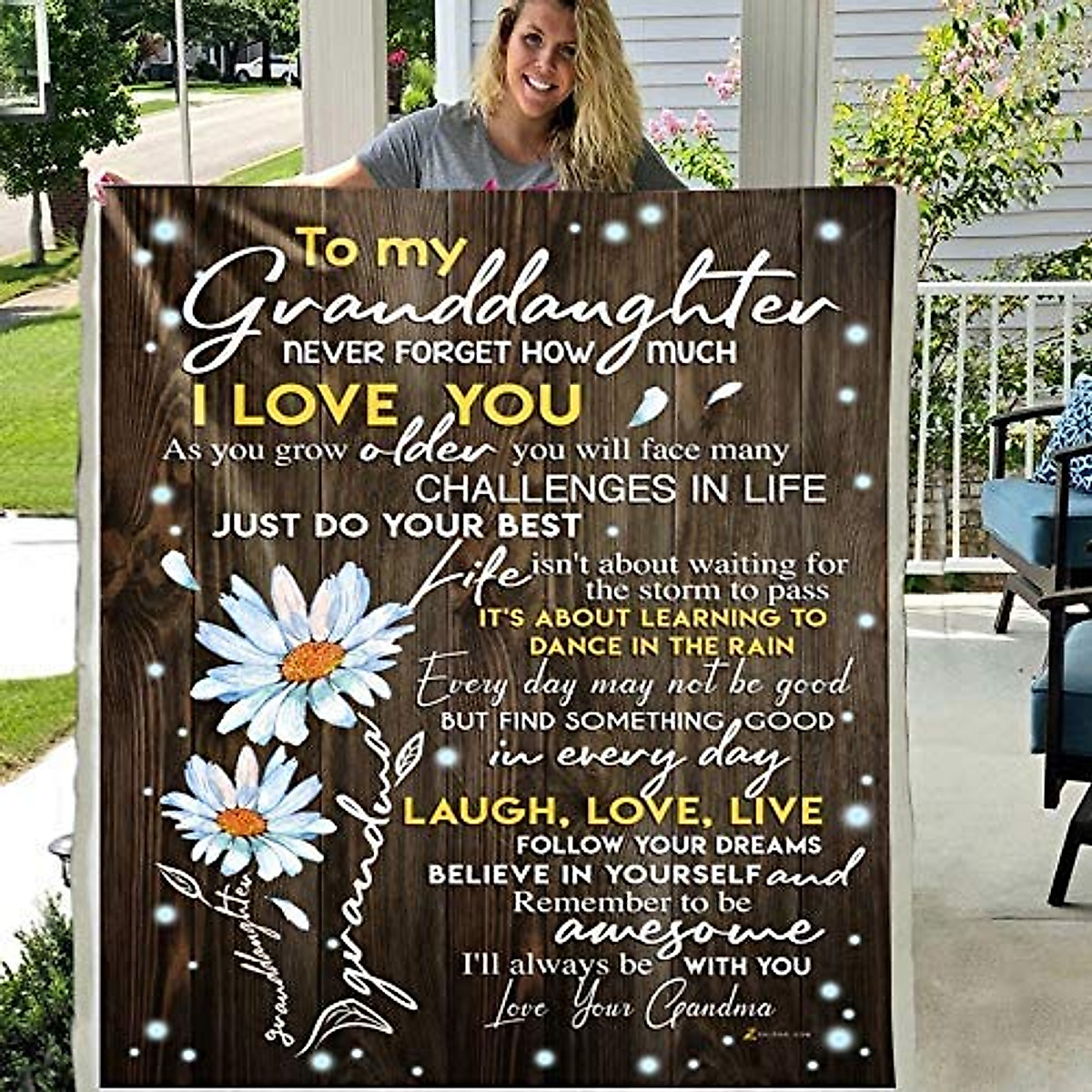 Personalized Custom to My Granddaughter Never Forget How Much I Love You 3D Pattern Custom Fleece Photo Blanket Fan Gift for Granddaughter (X-Large 80 X 60 INCH)