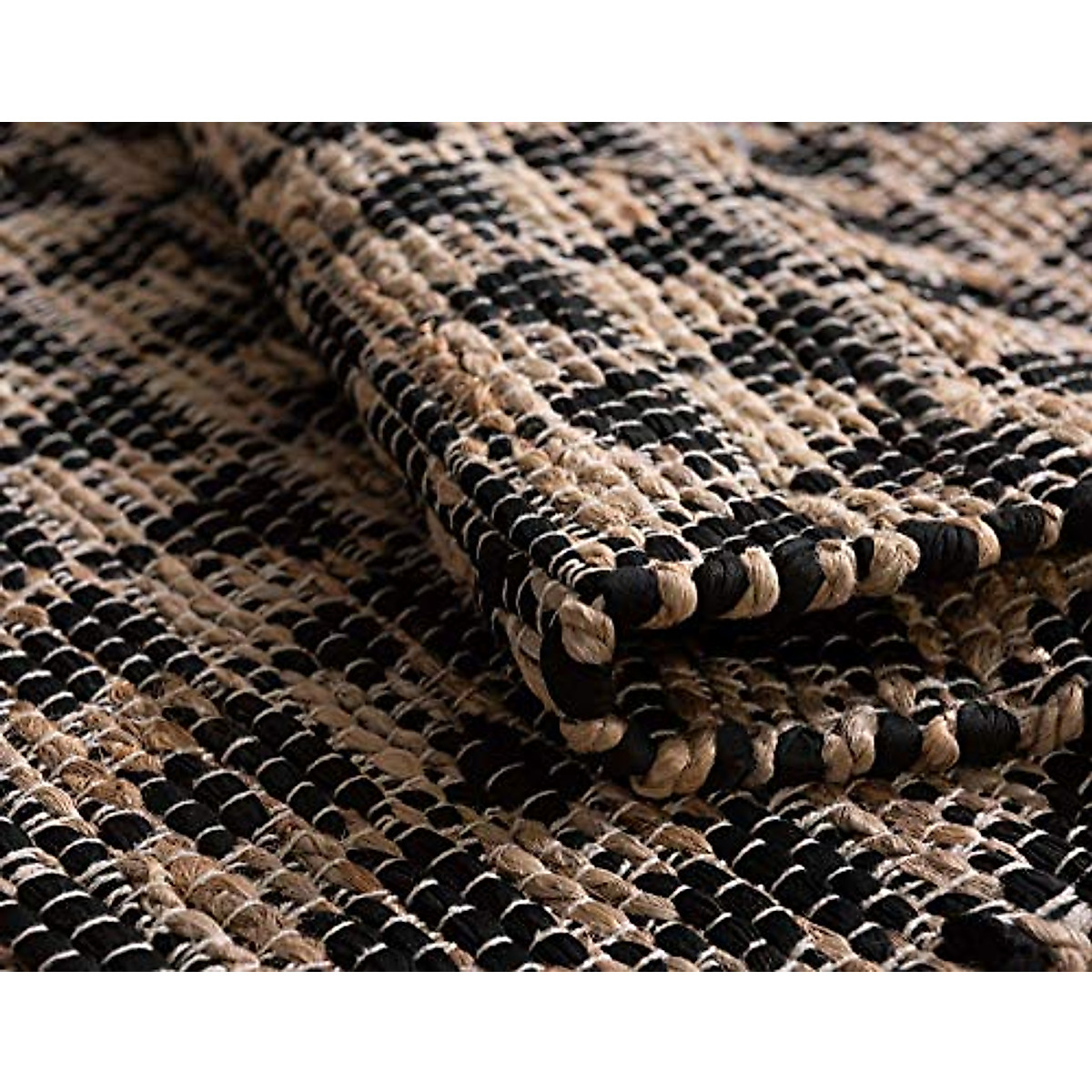 Unique Loom Chindi Jute Collection Geometric, Bohemian, Modern, Triangles, Casual Area Rug (4' 0 x 6' 0 Rectangular, Black/Natural)