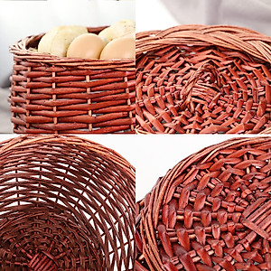 Wicker Storage Basket, Food Storage Container with Lid for Egg Kitchen Potatoes Fruit Vegetables (Brown)