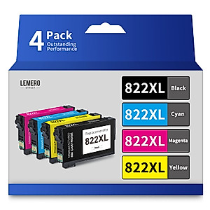 LemeroUtrust 822XL Remanufactured Ink Cartridge Replacement for Epson 822XL 822 XL T822XL use with Epson Workforce Pro WF-4830 WF-3820 WF-4820 WF-4833 WF-4834 (Black Cyan Magenta Yellow, 4-Pack)