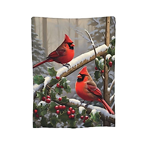 Red Birds Ultra-Soft Fleece Throw Blankets, Christmas Blanket for Bed Couch Sofa, All Seasons Home Camper Travel 60"x50"