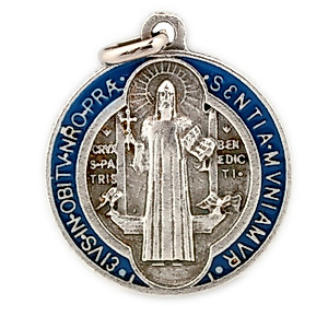 St. Benedict Medal with Blue and Red Enamel | Patron Saint of Students and Europe | Great Catholic Gift for First Holy Communion and Confirmation | Made in Italy
